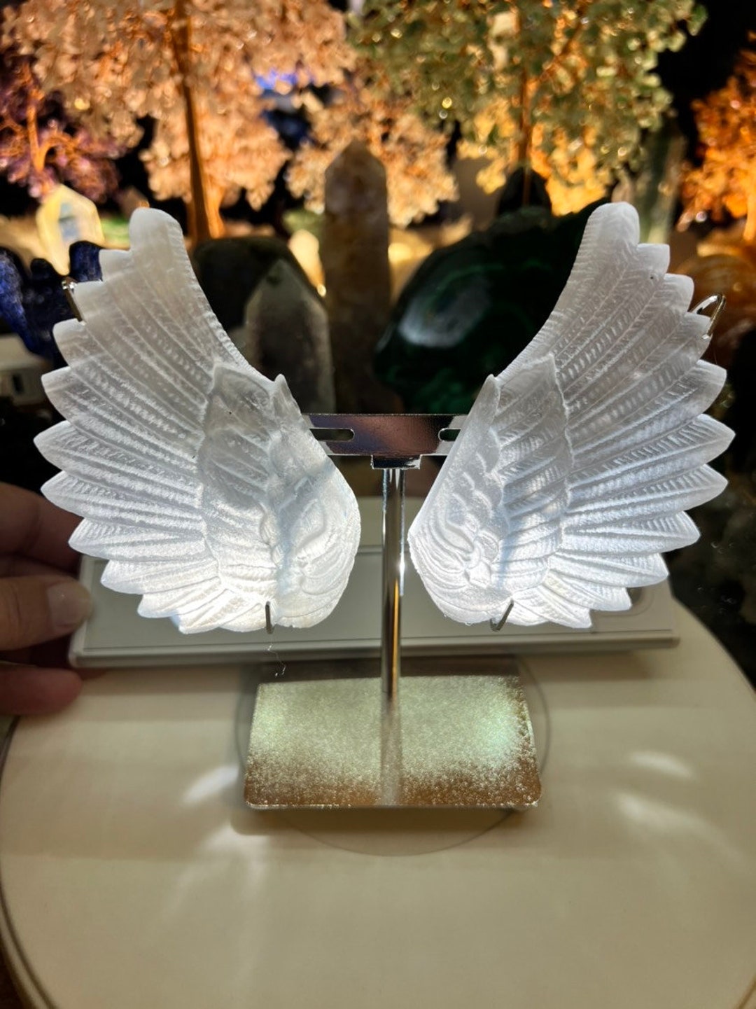Selenite Crystal Angel Wings With Excellent Detail. Stand is Included ...