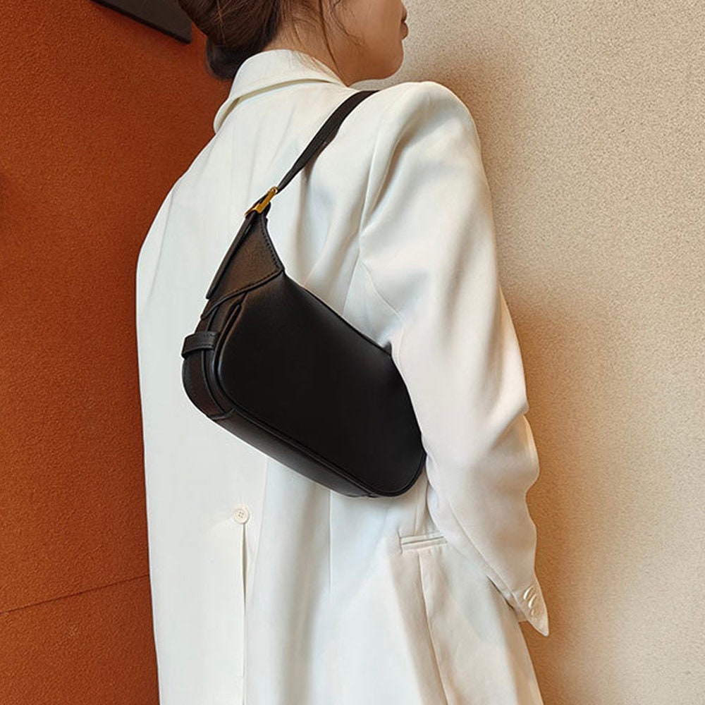 Genuine Leather Underarm Handbag, Minimalist Cowhide Bag, Vintage ...
