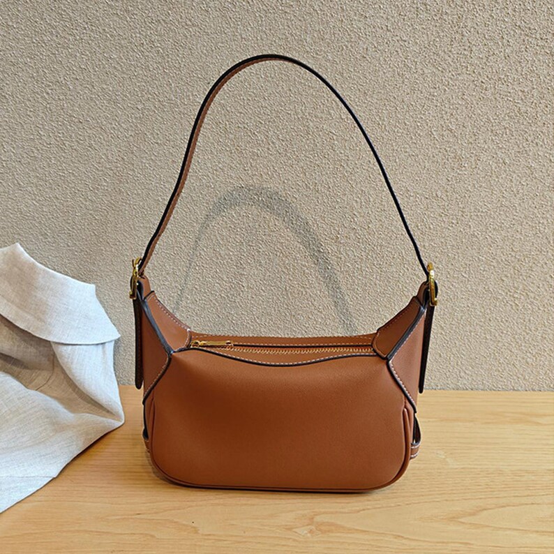 Genuine Leather Underarm Handbag, Minimalist Cowhide Bag, Vintage ...