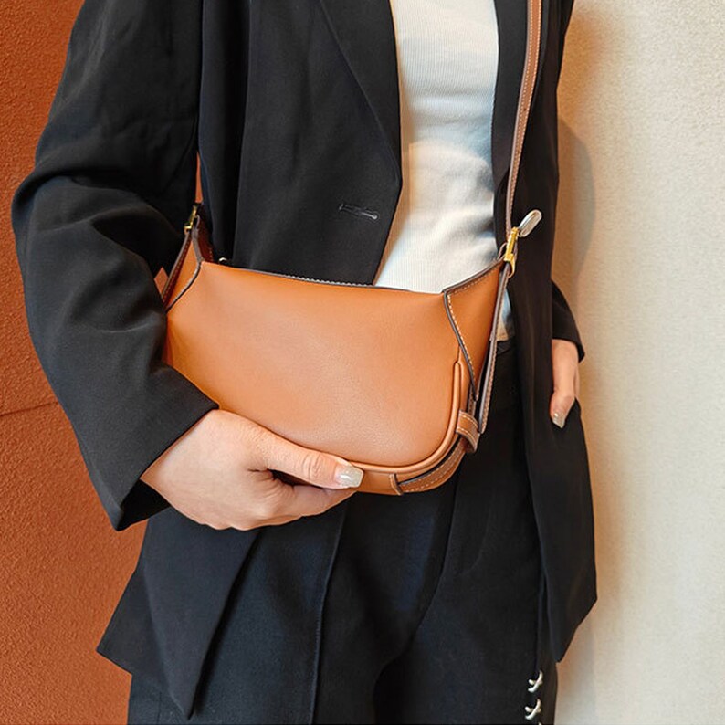 Genuine Leather Underarm Handbag, Minimalist Cowhide Bag, Vintage ...