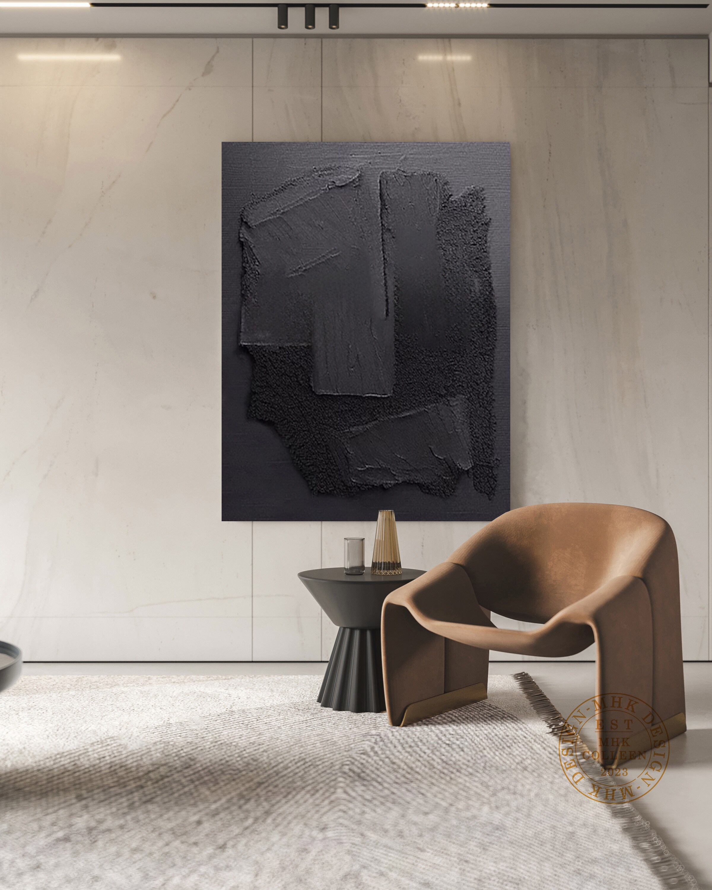 Black Wall Art Black Texture Art Black Abstract Painting on Canvas ...