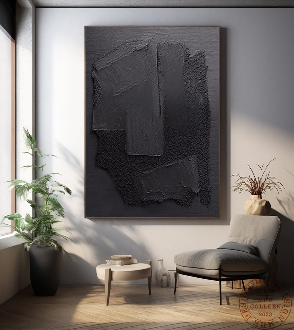 Black Wall Art Black Texture Art Black Abstract Painting on Canvas ...