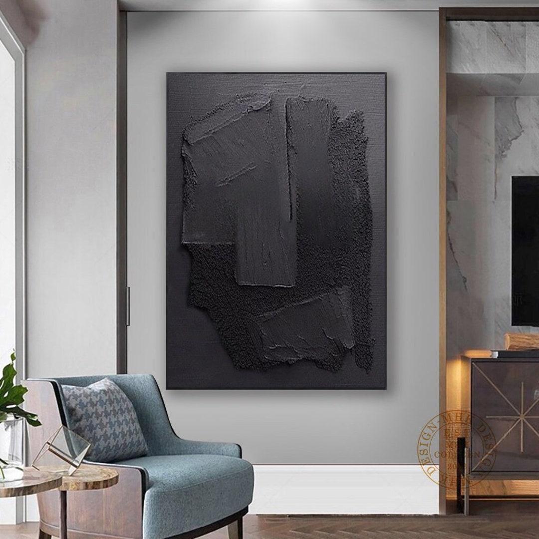 Black Wall Art Black Texture Art Black Abstract Painting on Canvas ...
