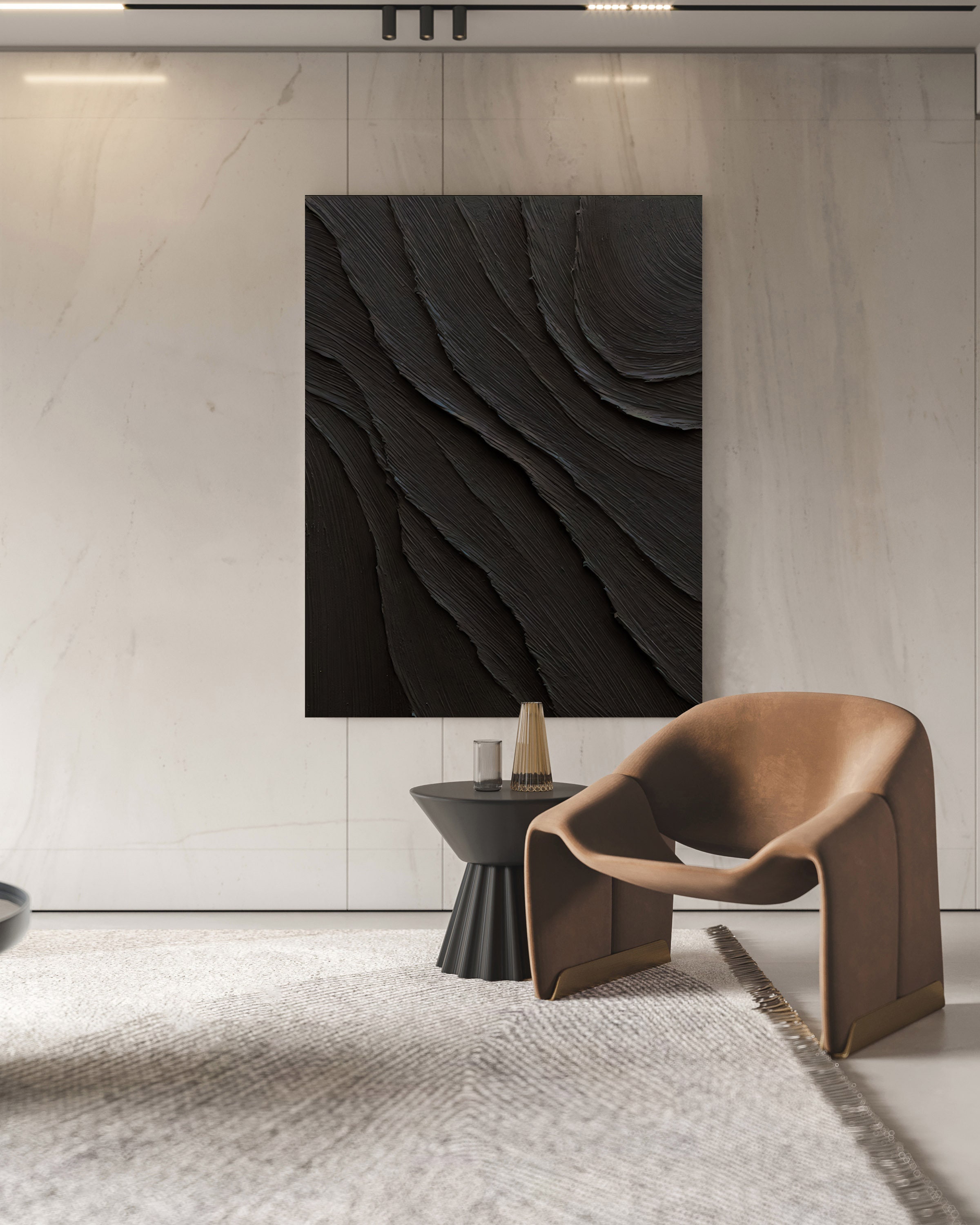 Minimalist Pure Black Wall Art Black Abstract Painting on Canvas 3D ...