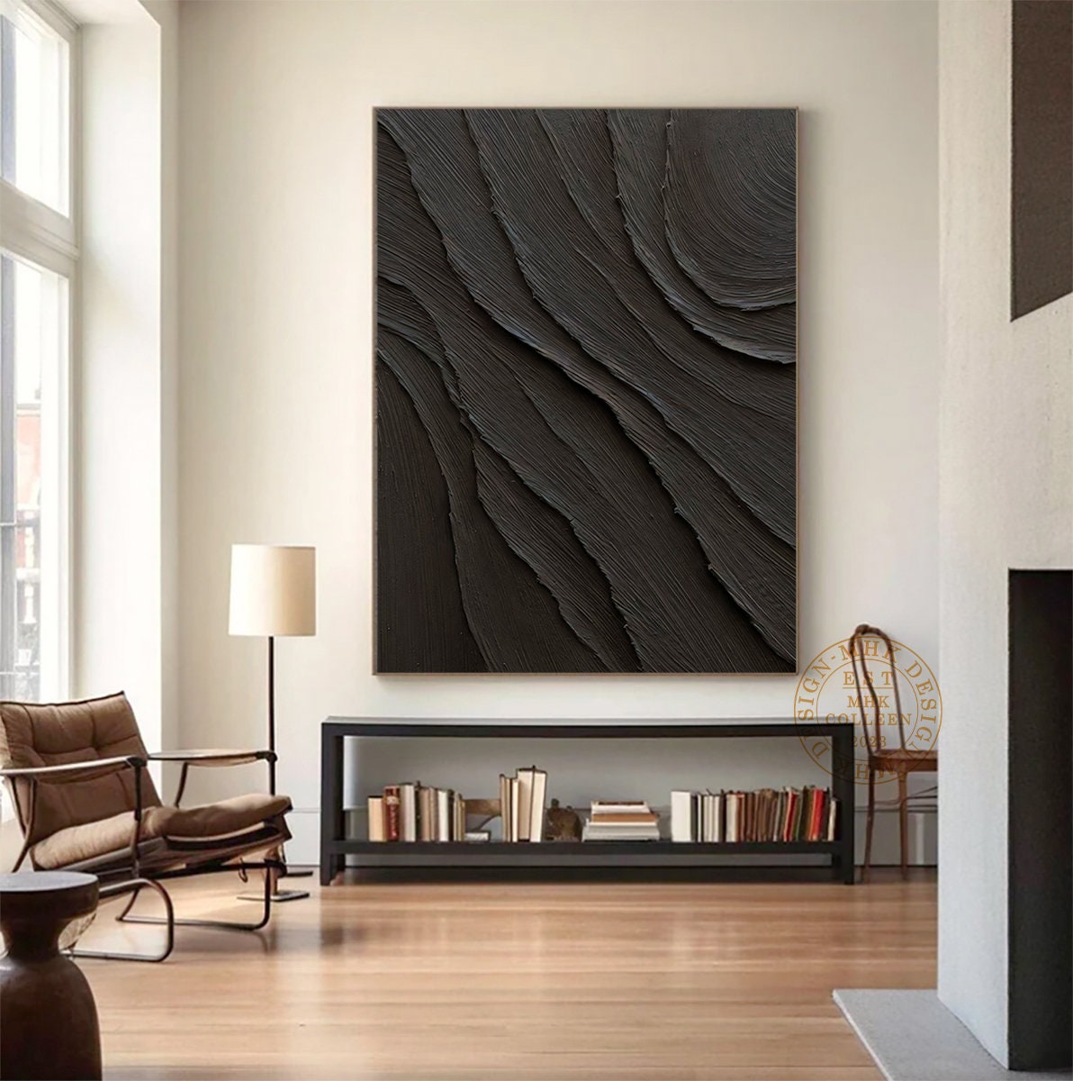 Minimalist Pure Black Wall Art Black Abstract Painting on Canvas 3D ...
