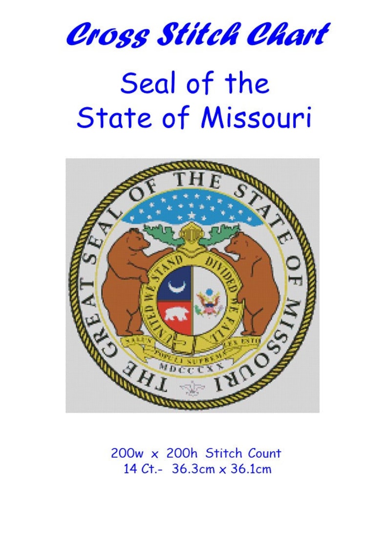 Cross Stitch Chart, Pattern, Missouri, State, Seal, Emblem, Badge - Etsy