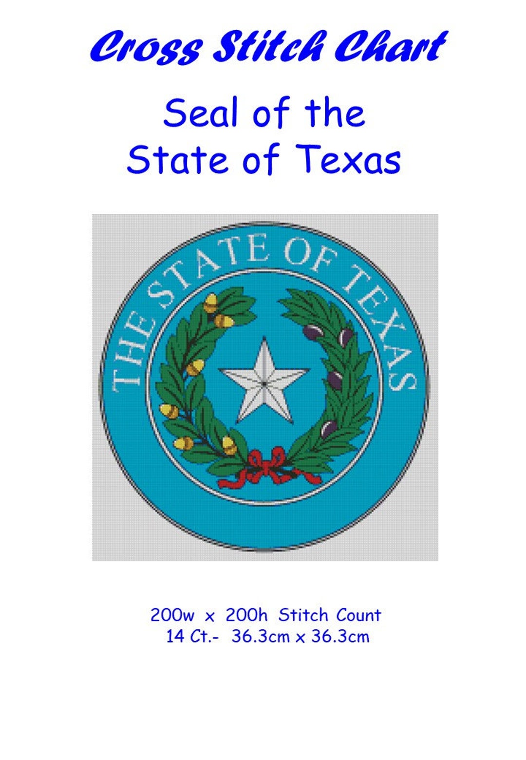 Cross Stitch Chart, Pattern, Texas, State, Seal, Emblem, Badge - Etsy