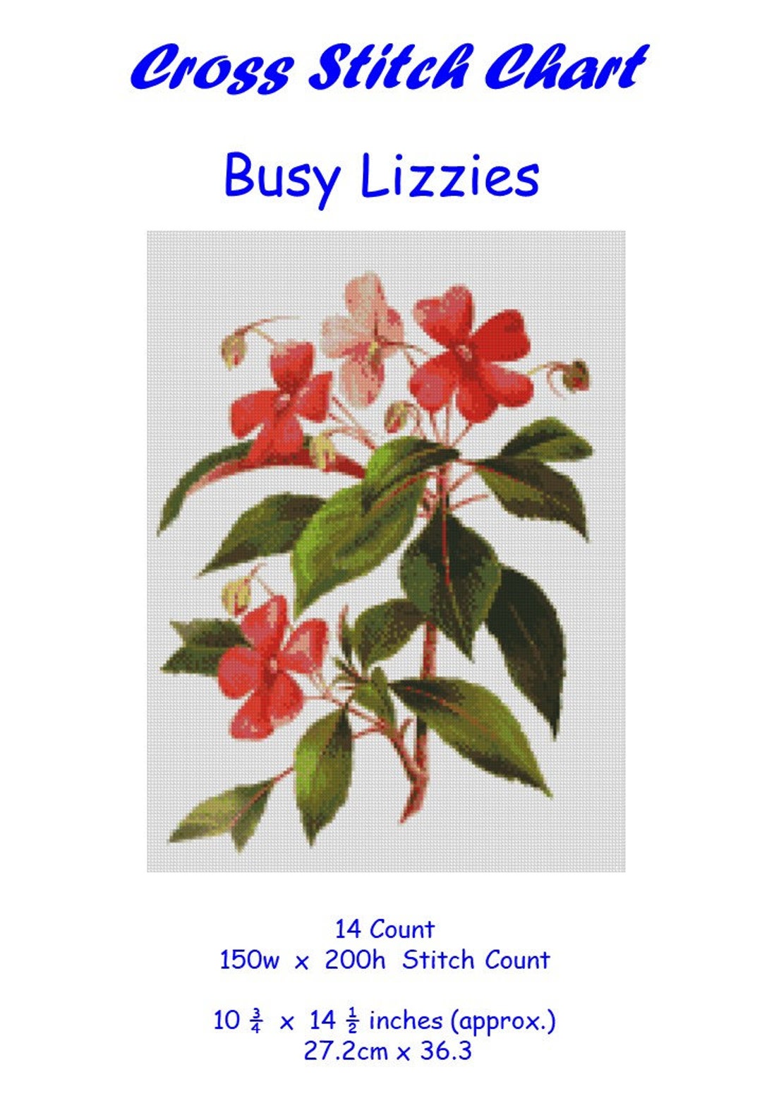 Cross Stitch Chart, Pattern, Busy Lizzies, Garden, Border, Plant ...