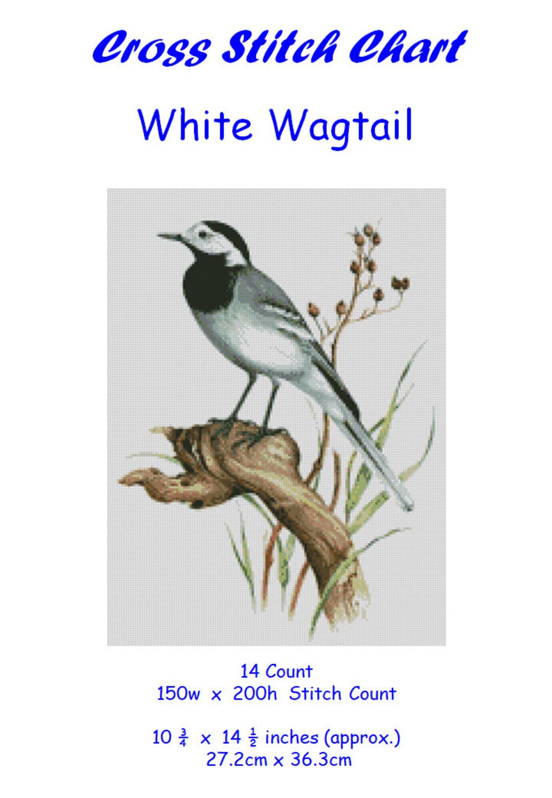 Cross Stitch Chart, Pattern, White Wagtail, Pied, Bird, Forrest, Garden ...