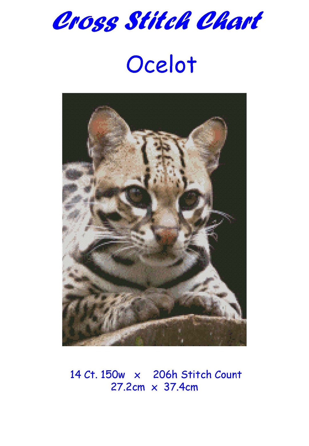 Cross Stitch Chart, Pattern, Ocelot, Cat, Wild, Big, Breed, Feline - Etsy