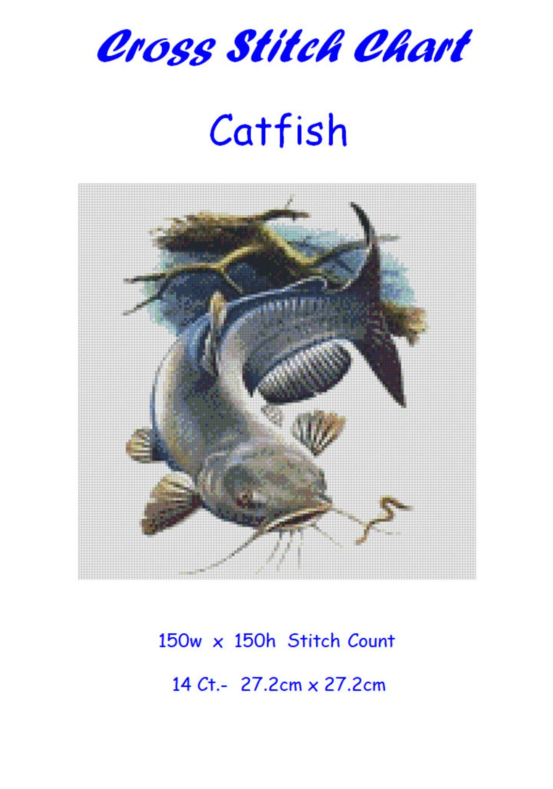 Cross Stitch Chart, Pattern, Catfish, Fish, Fishing, Coarse, River ...