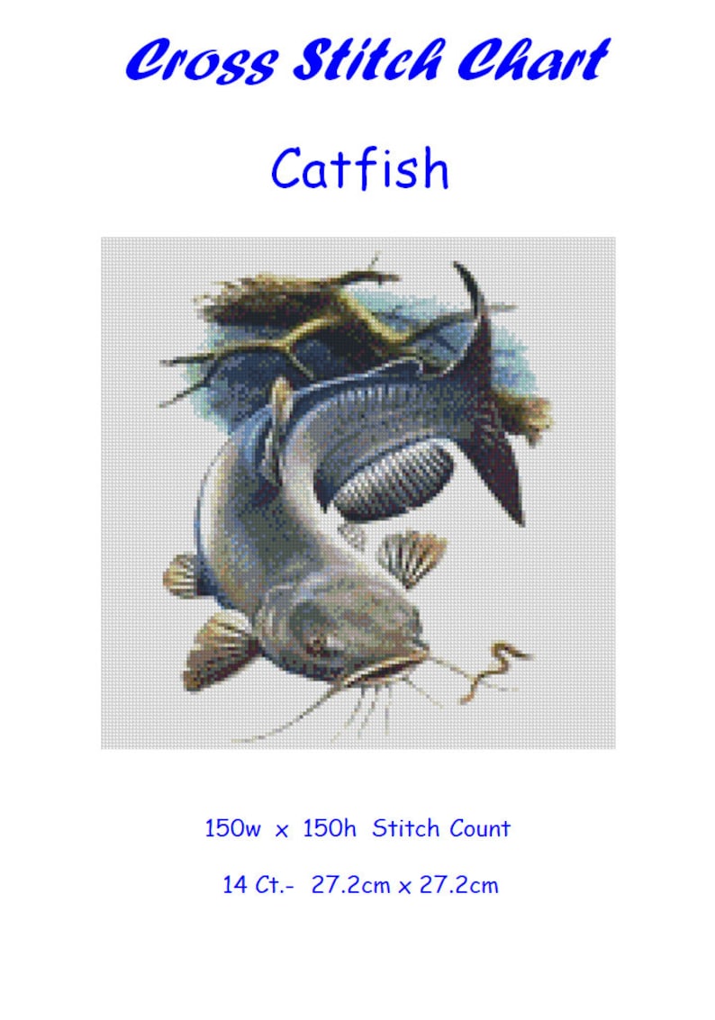 Cross Stitch Chart, Pattern, Catfish, Fish, Fishing, Coarse, River ...