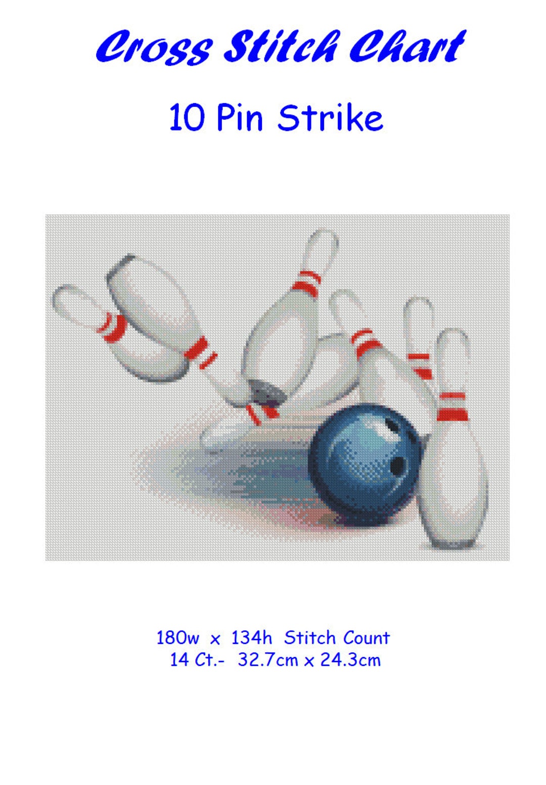 Cross Stitch Chart, Pattern, Bowling, 10 Pin, 9 Pin, Strike, Alley ...