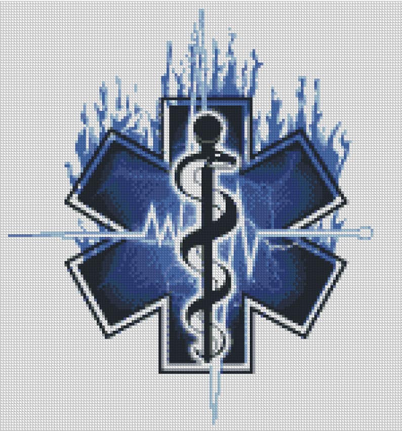 Cross Stitch Chart, Pattern, EMT, EMS, Star of Life, Medic, Fire ...