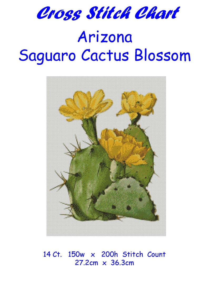 Cross Stitch Chart, Pattern, Arizona, Flower, Saguaro, State, Bloom ...