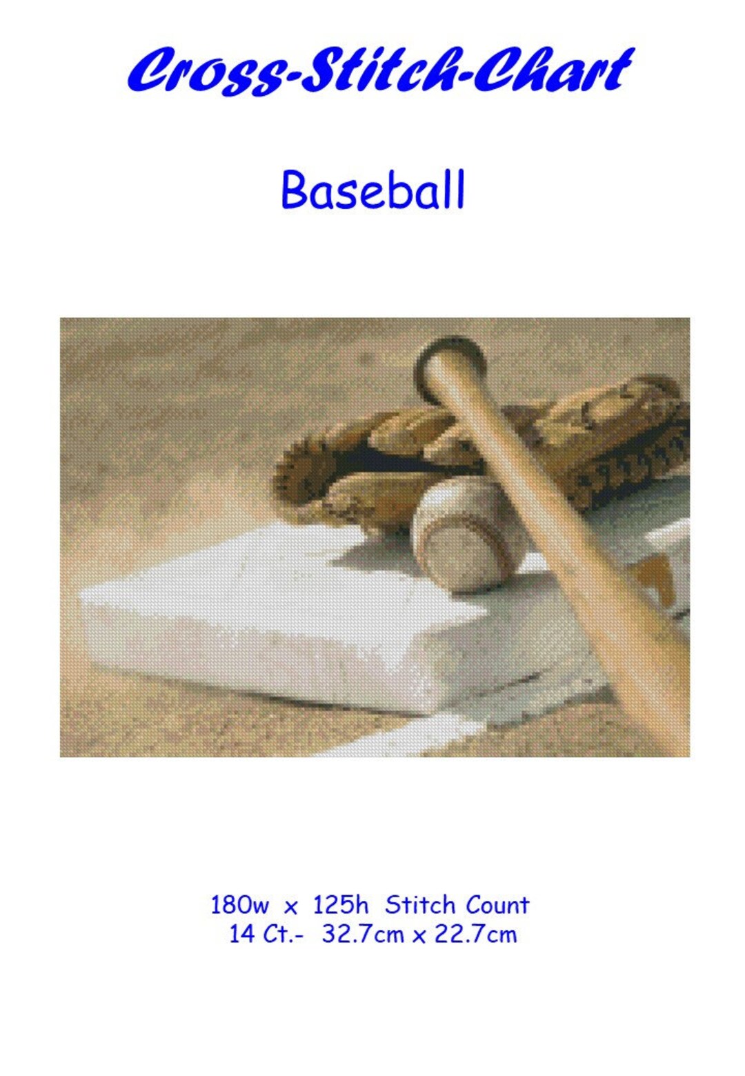 Cross Stitch Chart, Pattern, Baseball, Bat, Ball, Glove, Plate, Diamond ...