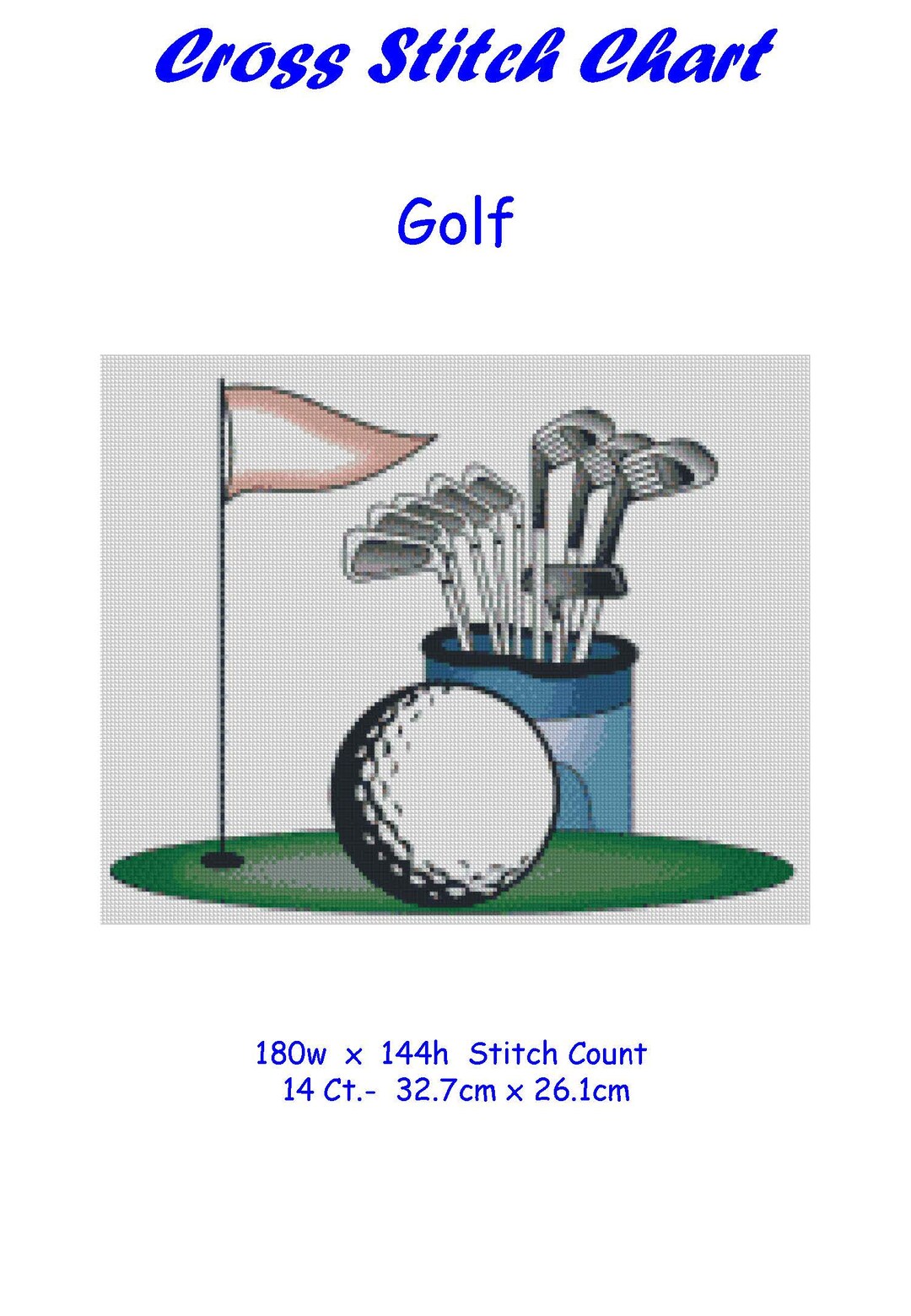 Cross Stitch Chart, Pattern, Golf, Clubs, Bag, Ball, Tee, Green, Flag ...