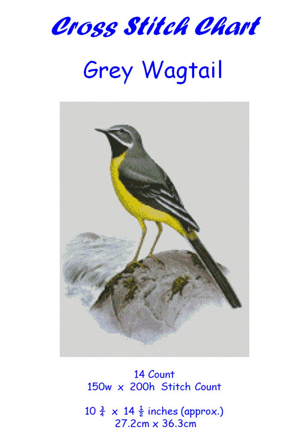 Cross Stitch Chart, Pattern, Grey Wagtail, Bird, Forrest, Garden - Etsy