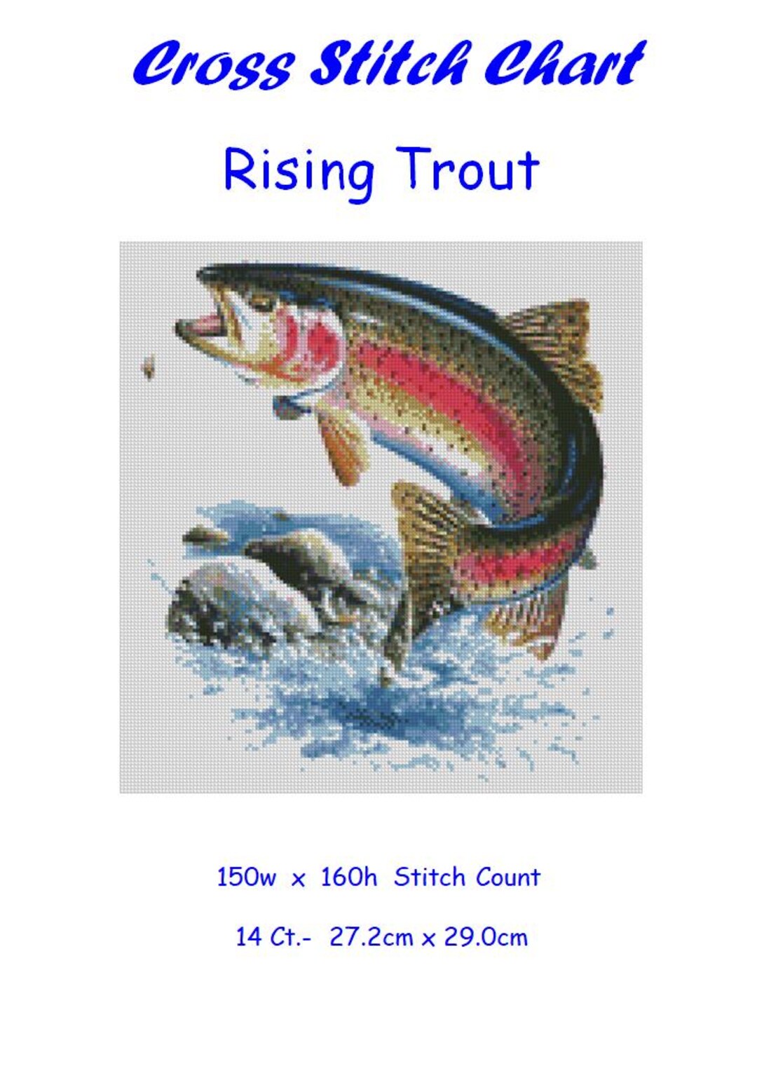 Cross Stitch Pattern, Trout, Fly, Fishing, Salmon, Rainbow, Rising ...