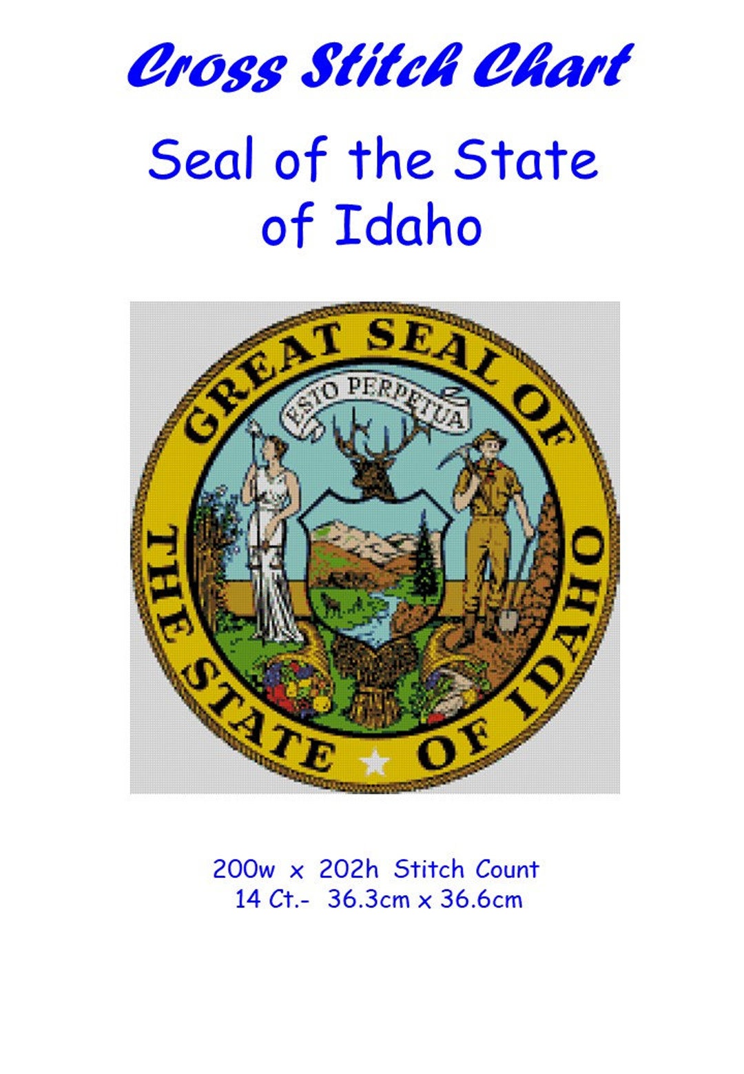 Cross Stitch Chart, Pattern, Idaho, State, Seal, Emblem, Badge - Etsy