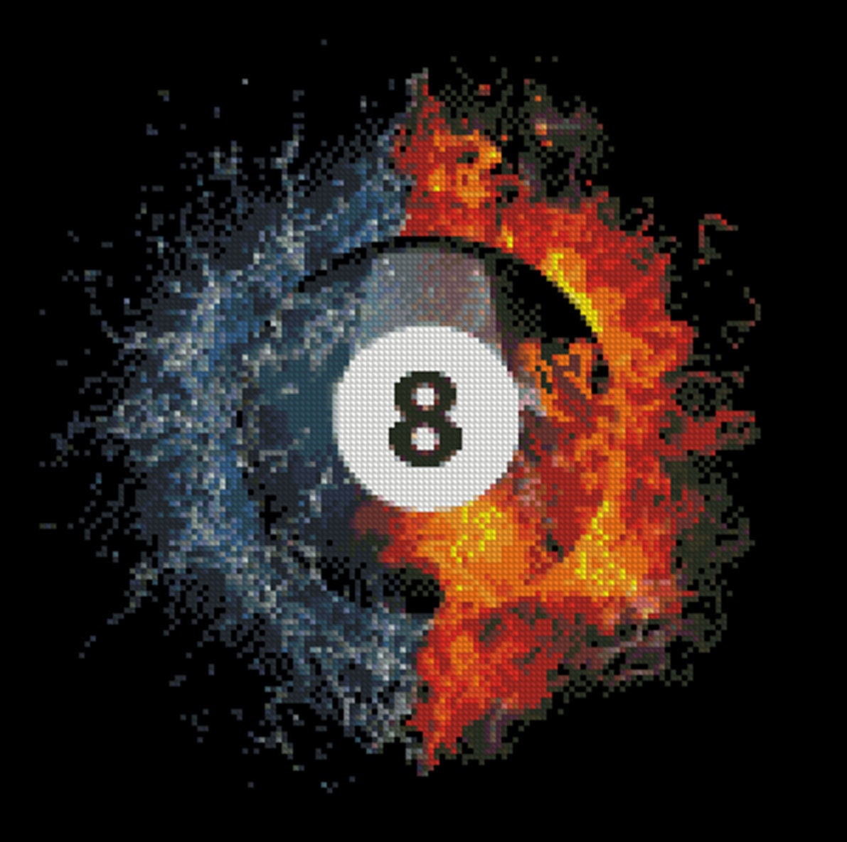 Cross Stitch Chart, Pattern, Pool, 8 Ball, Black, Fire, Water - Etsy