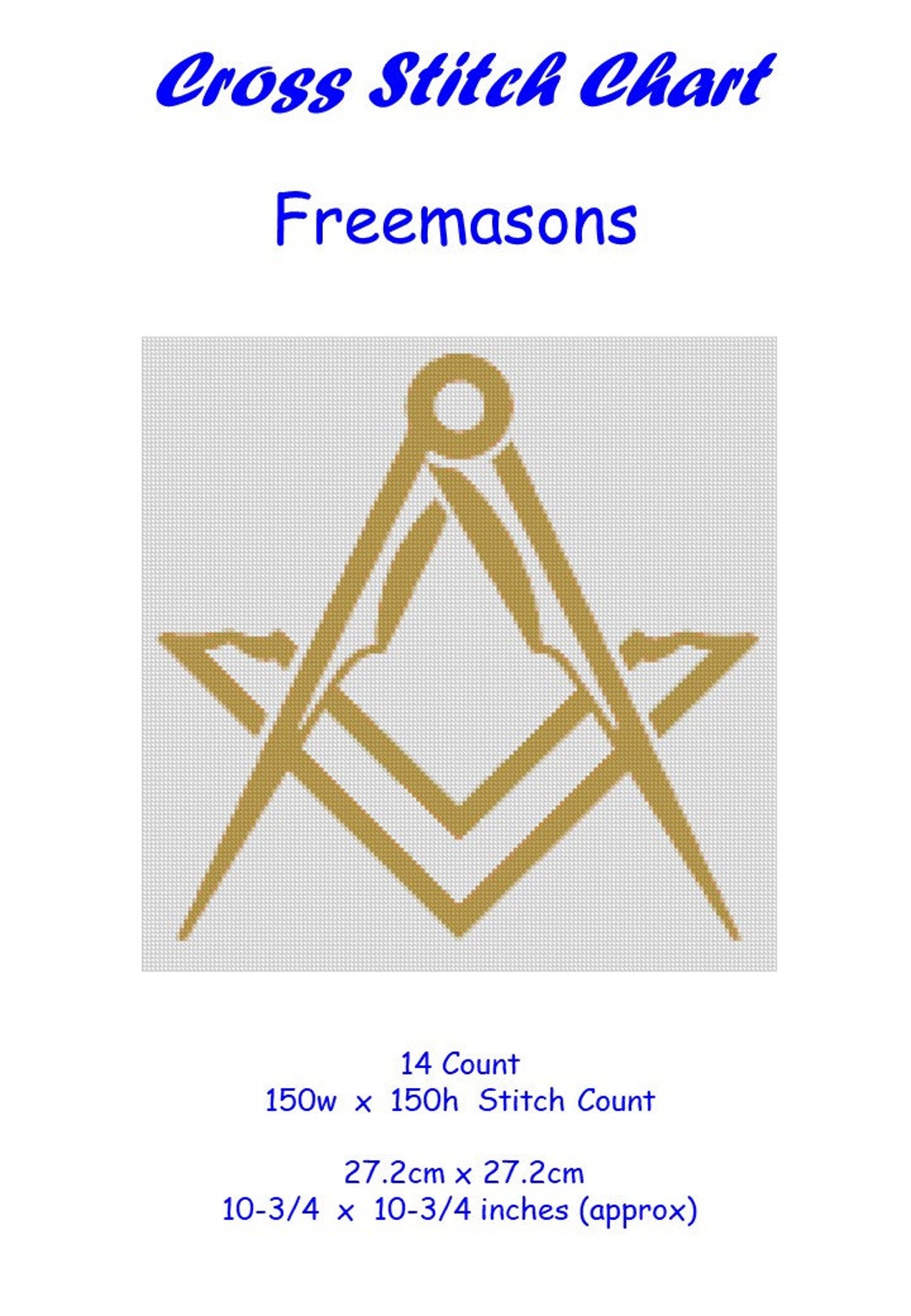 Cross Stitch Chart, Pattern, Free Masons, Logo, Design, Freemason, Gold ...