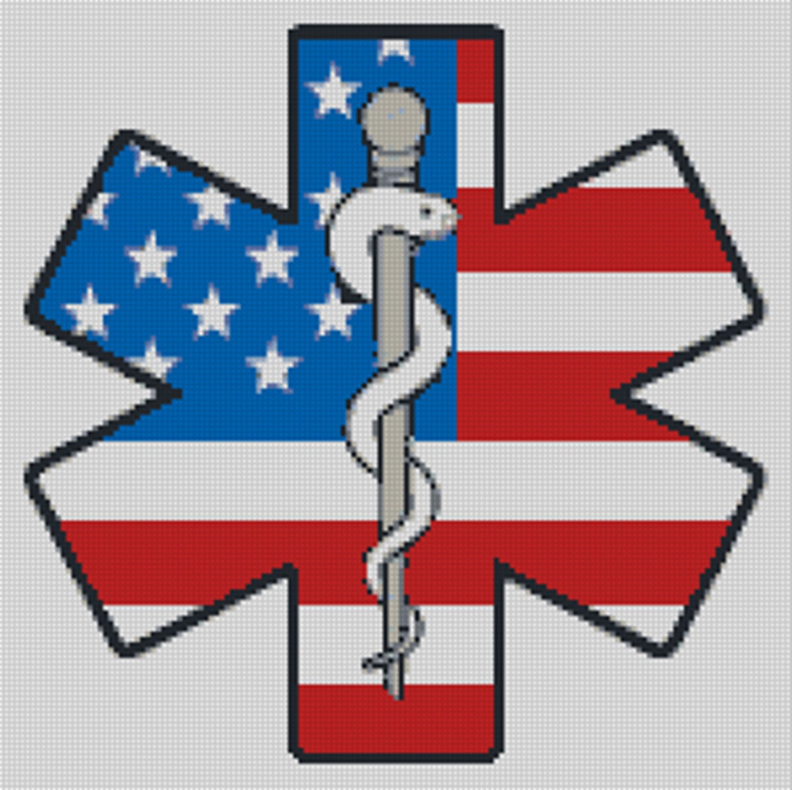 Cross Stitch Chart, Pattern, EMT, EMS, USA, Star of Life, Medic, Fire ...