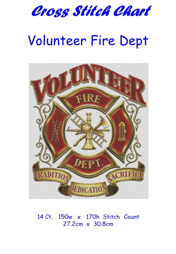 Cross Stitch Chart, Pattern, Volunteer, Fireman, Firefighter, Fire ...