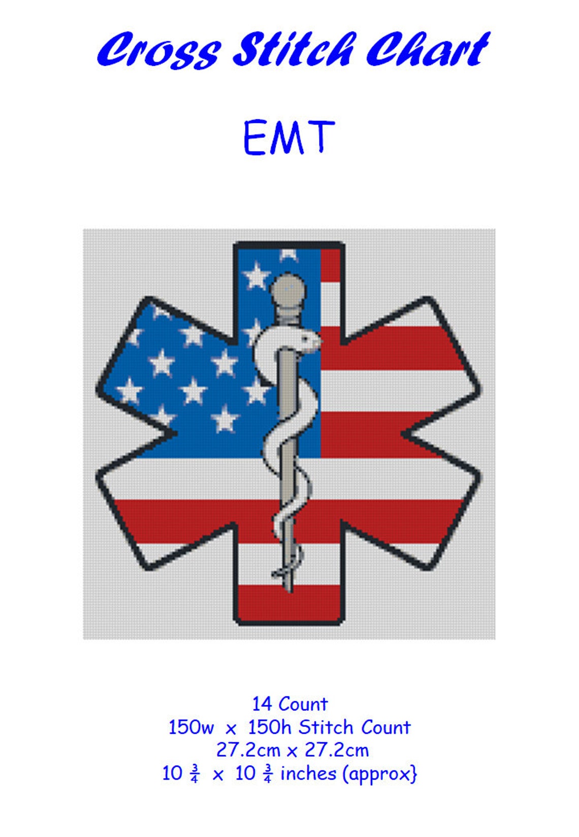 Cross Stitch Chart, Pattern, EMT, EMS, USA, Star of Life, Medic, Fire ...