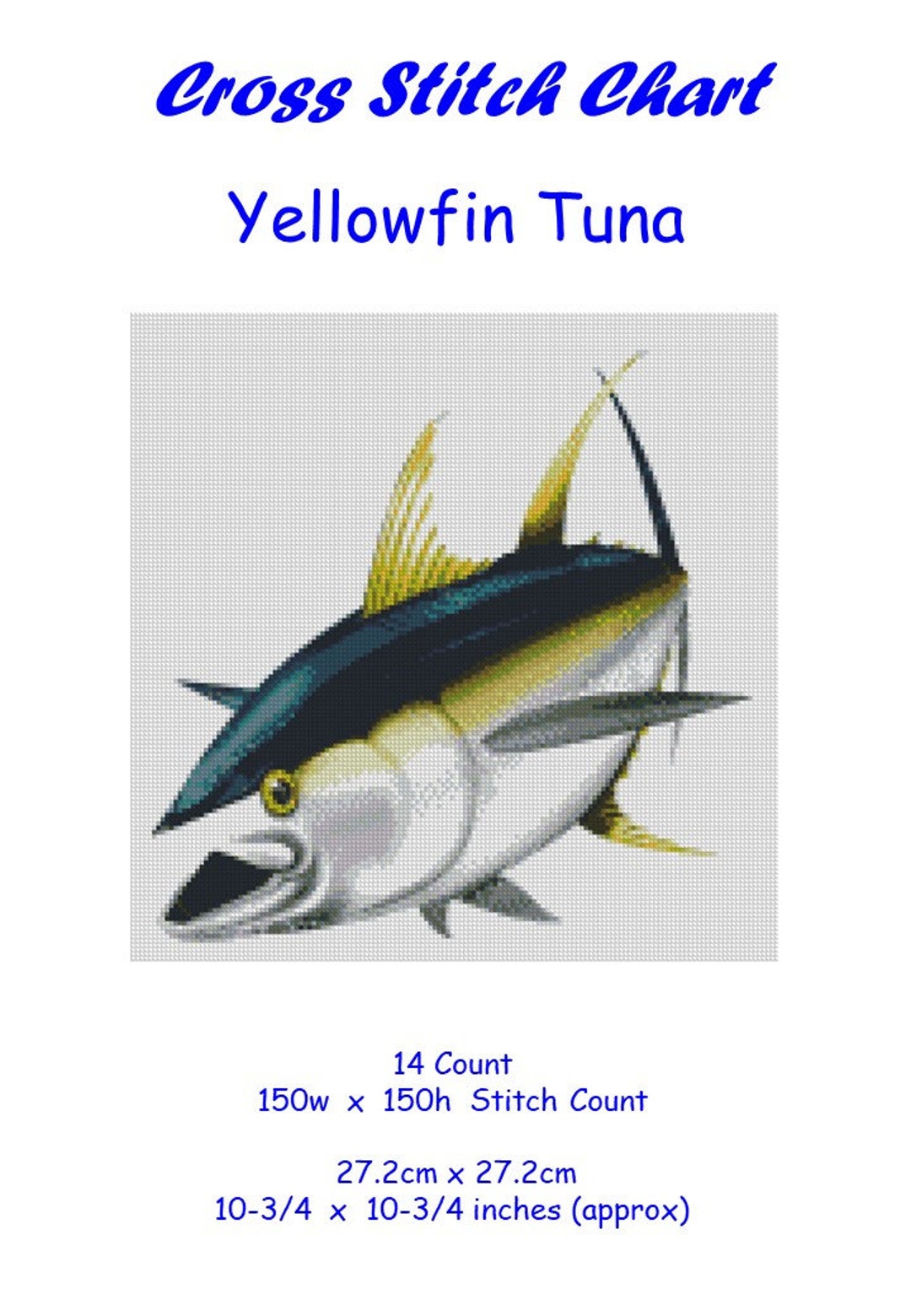 Cross Stitch Chart, Pattern, Yellowfin, Tuna, Sea, Fishing, Fish, Big ...