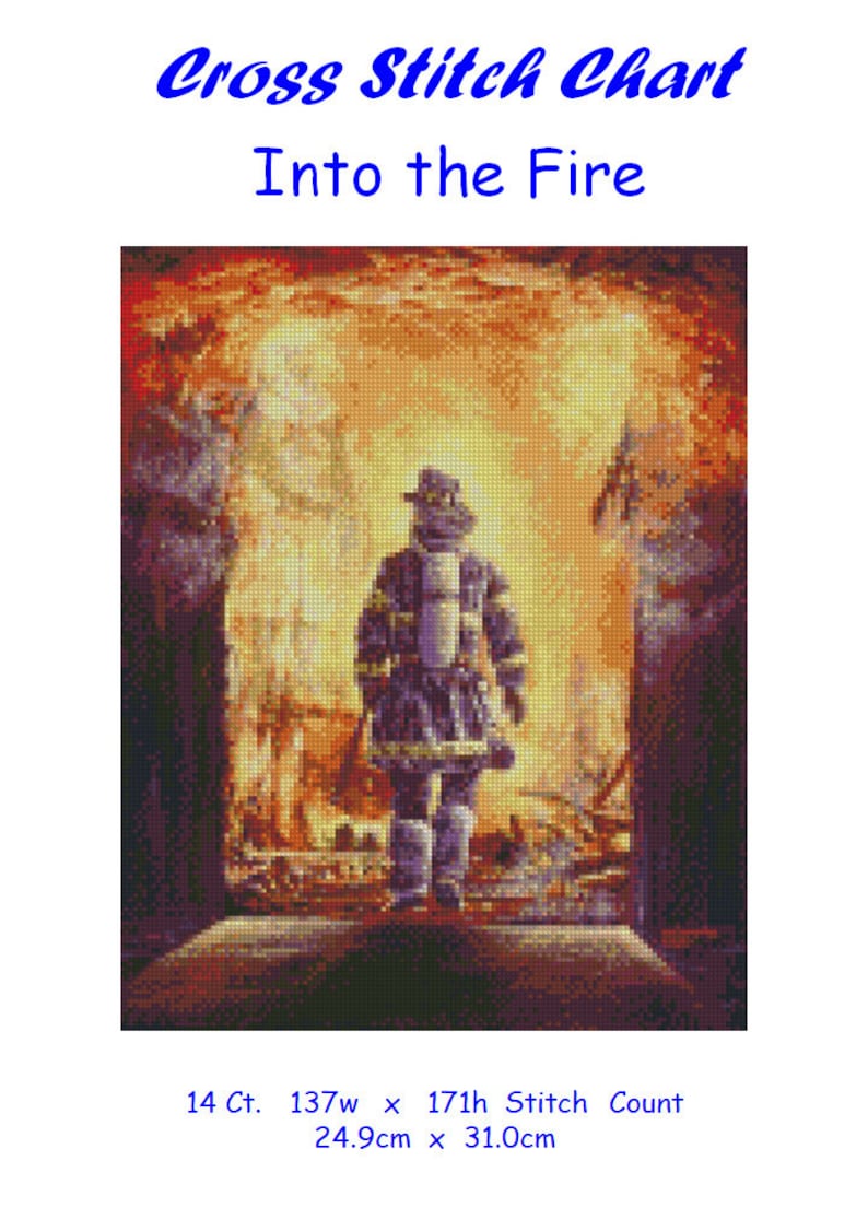 Cross Stitch Chart, Pattern, Fireman, Firefighter, Fire, Fighter ...