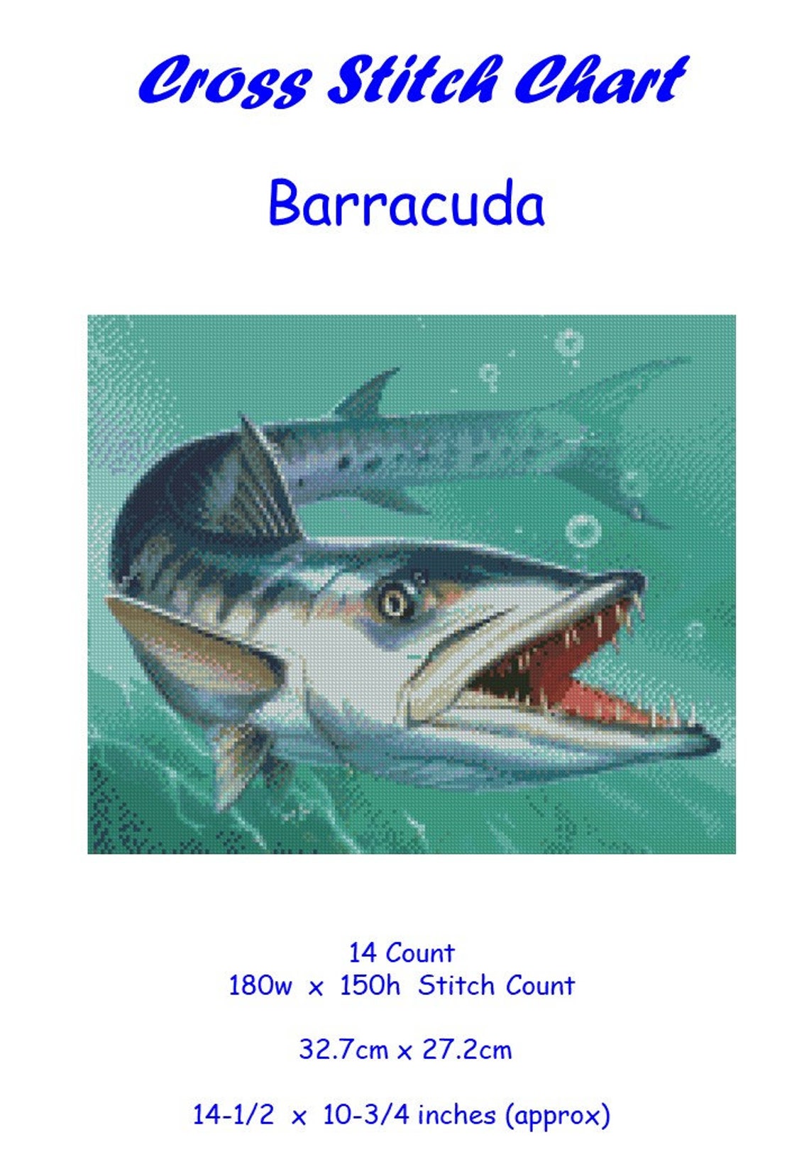 Cross Stitch Chart, Pattern, Barracuda, Fish, Fishing, Predator - Etsy