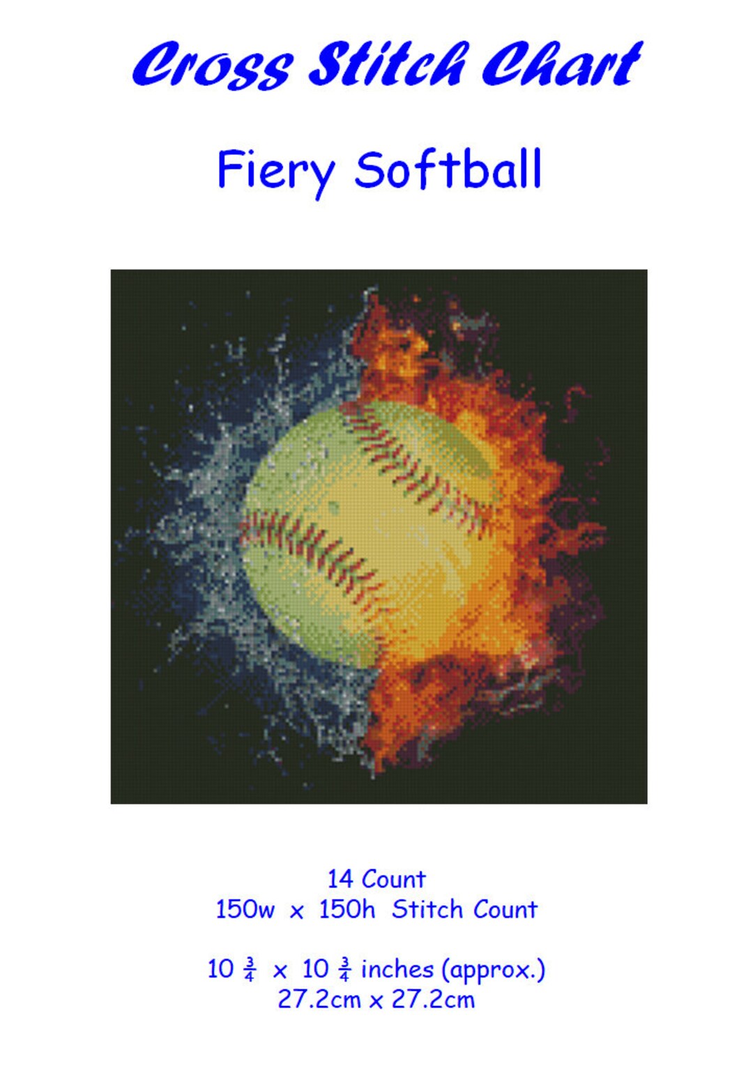 Cross Stitch Chart, Pattern, Softball, Fire, Firey, Flames, Soft, Ball ...
