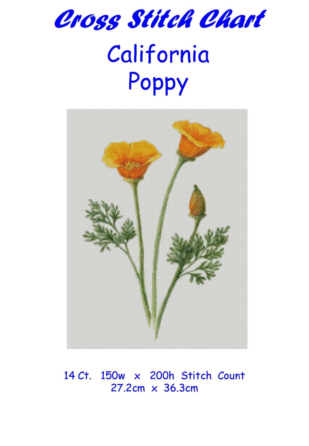 Cross Stitch Chart, Pattern, California, Flower, Poppy, State, Bloom ...