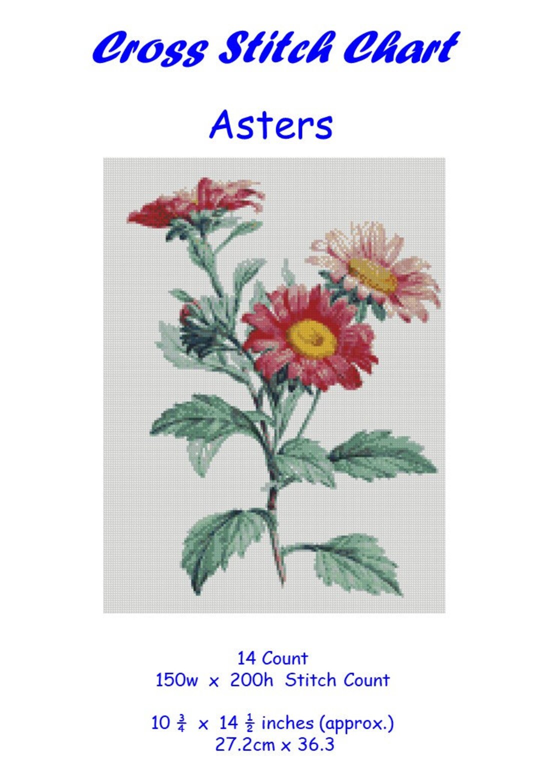 Cross Stitch Chart, Pattern, Asters, Garden, Plant, Flower, Bloom - Etsy