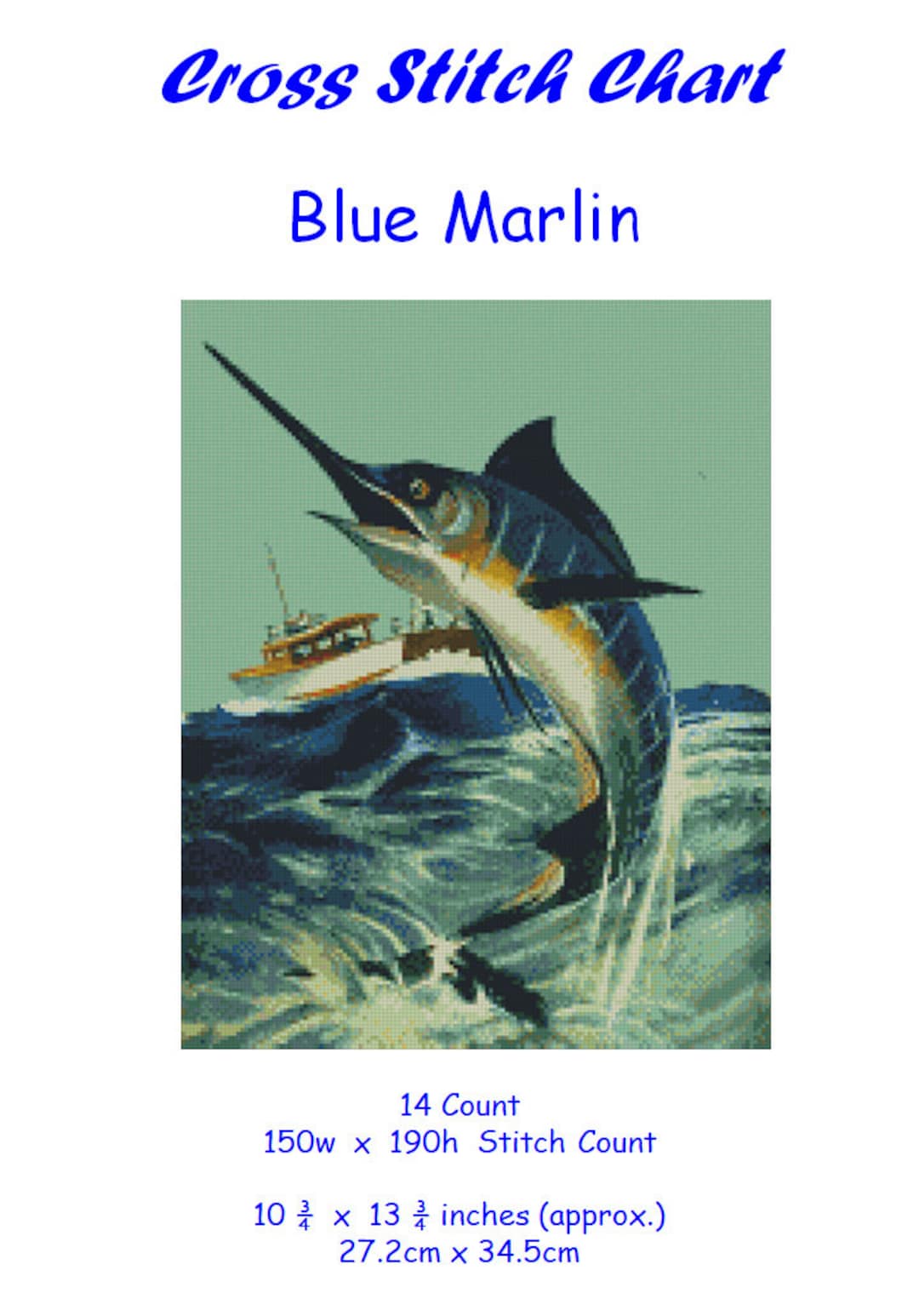 Cross Stitch Chart, Pattern, Blue Marlin, Sea, Fishing, Fish, Game, - Etsy