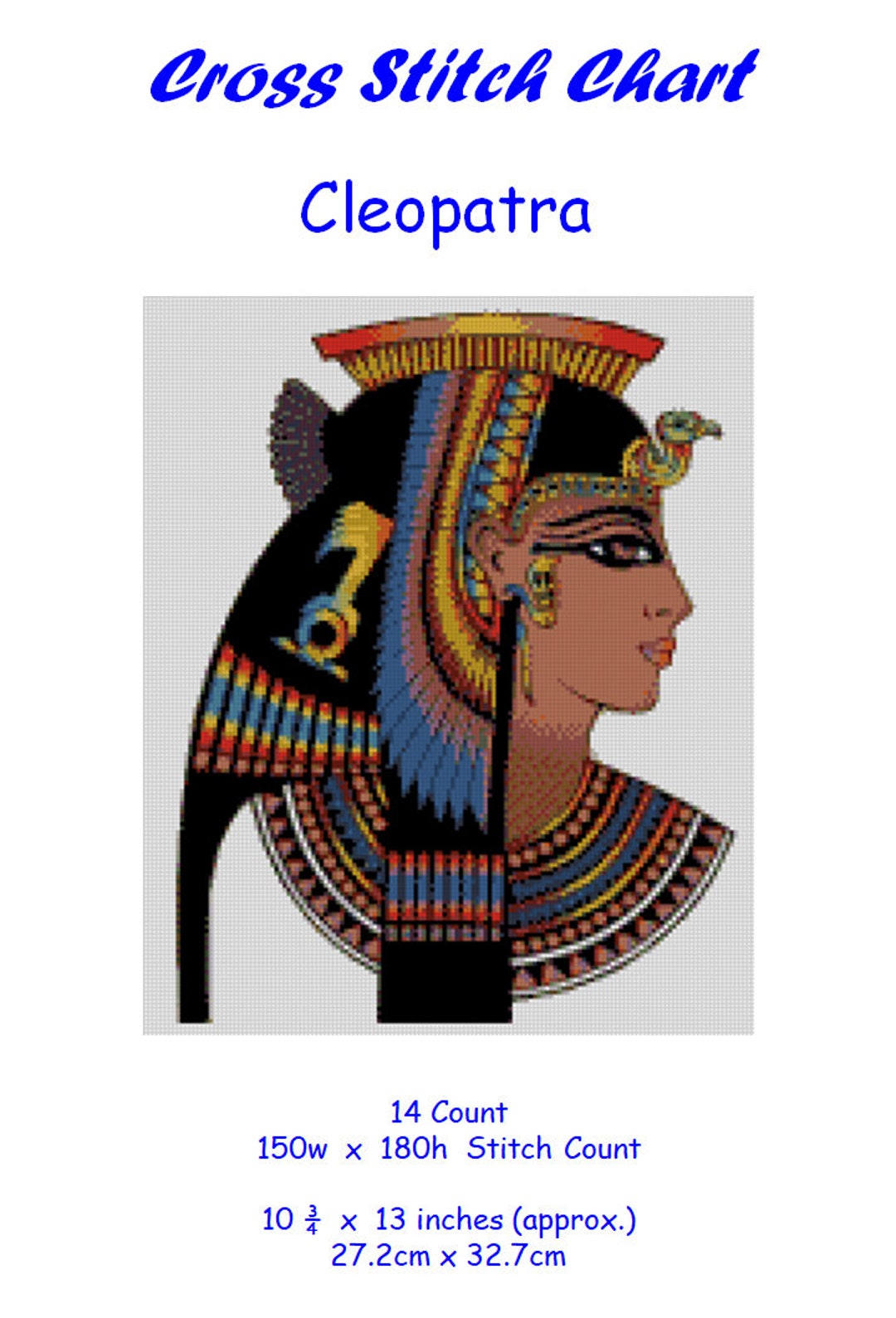Cross Stitch Chart, Pattern, Cleopatra, Queen, Goddess, Ancient, Egypt ...