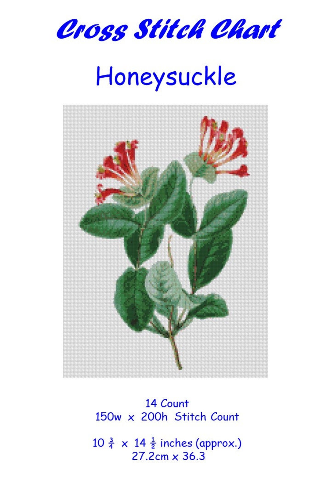 Cross Stitch Chart, Pattern, Honeysuckle, Garden, Shrub, Plant, Flower ...