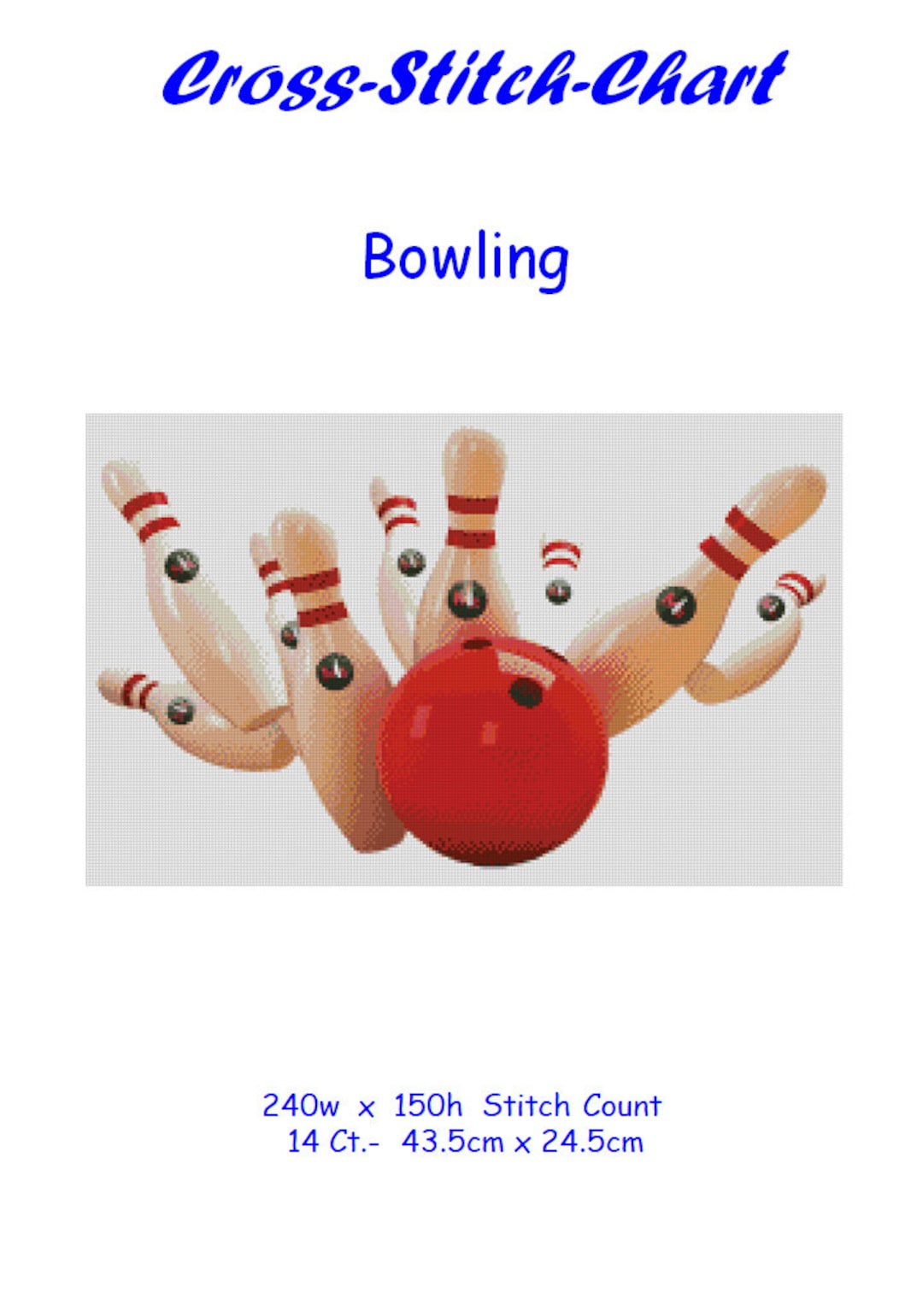 Cross Stitch Chart, Pattern, Bowling, Strike, 10 Pin, 9 Pin, Alley ...