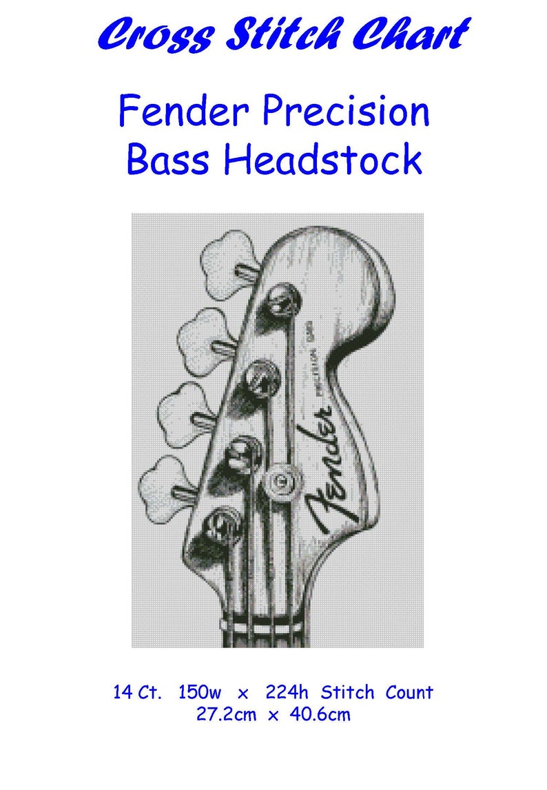 Cross Stitch Chart Pattern Guitar Fender Precision Bass - Etsy