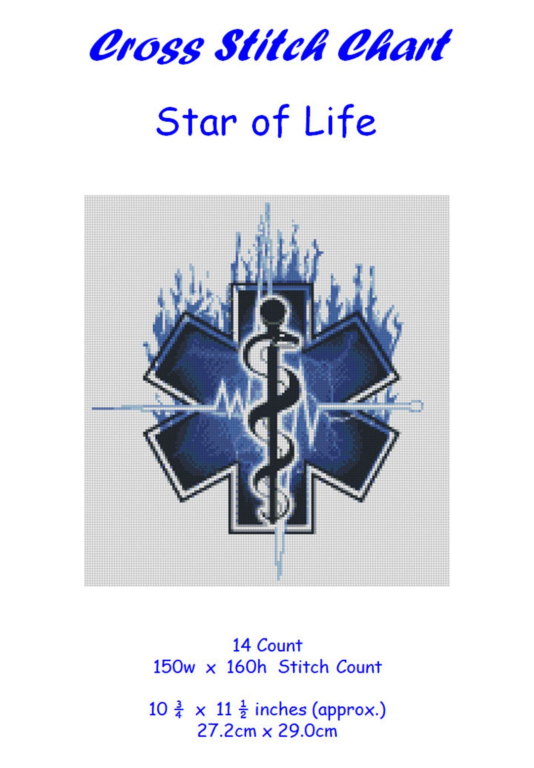 Cross Stitch Chart, Pattern, EMT, EMS, Star of Life, Medic, Fire ...