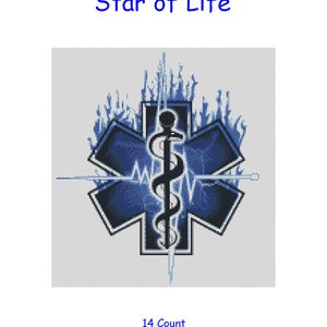 Cross Stitch Chart, Pattern, EMT, EMS, Star of Life, Medic, Fire ...