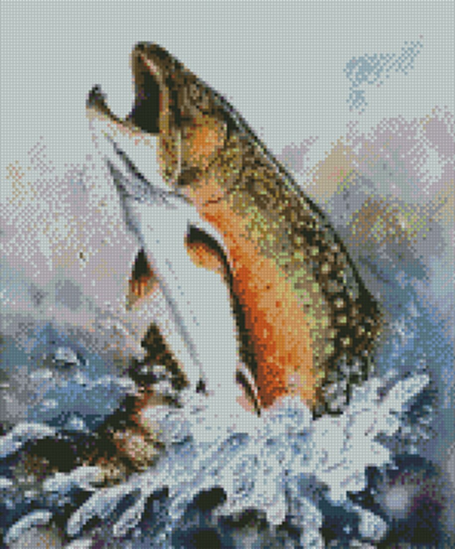 Cross Stitch Chart, Pattern, Trout, Rising, Fish, Fishing, Game, Fly ...