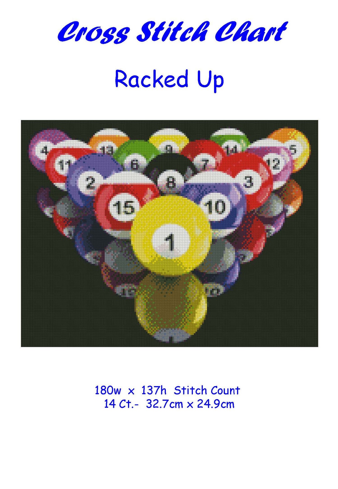 Cross Stitch Chart, Pattern, Racked Up, Triangle, Break, Pool, 8 Ball ...