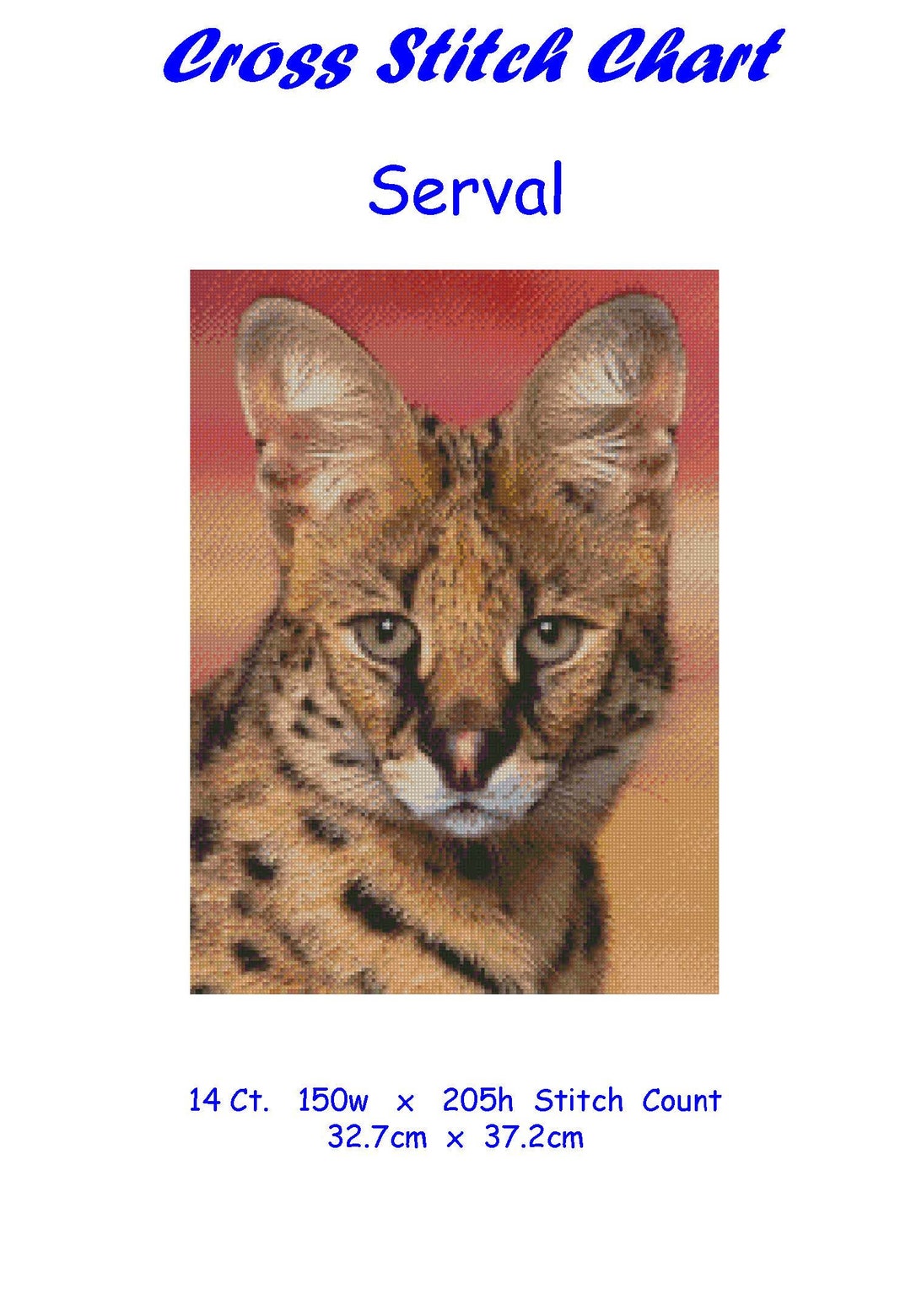 Cross Stitch Chart, Pattern, Serval, Cat, Wild, Big, Breed, Feline - Etsy