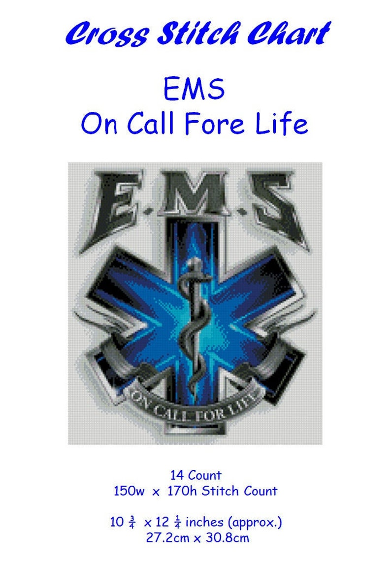 Cross Stitch Chart, Pattern, EMS, on Call, EMT, Star of Life, Medic ...