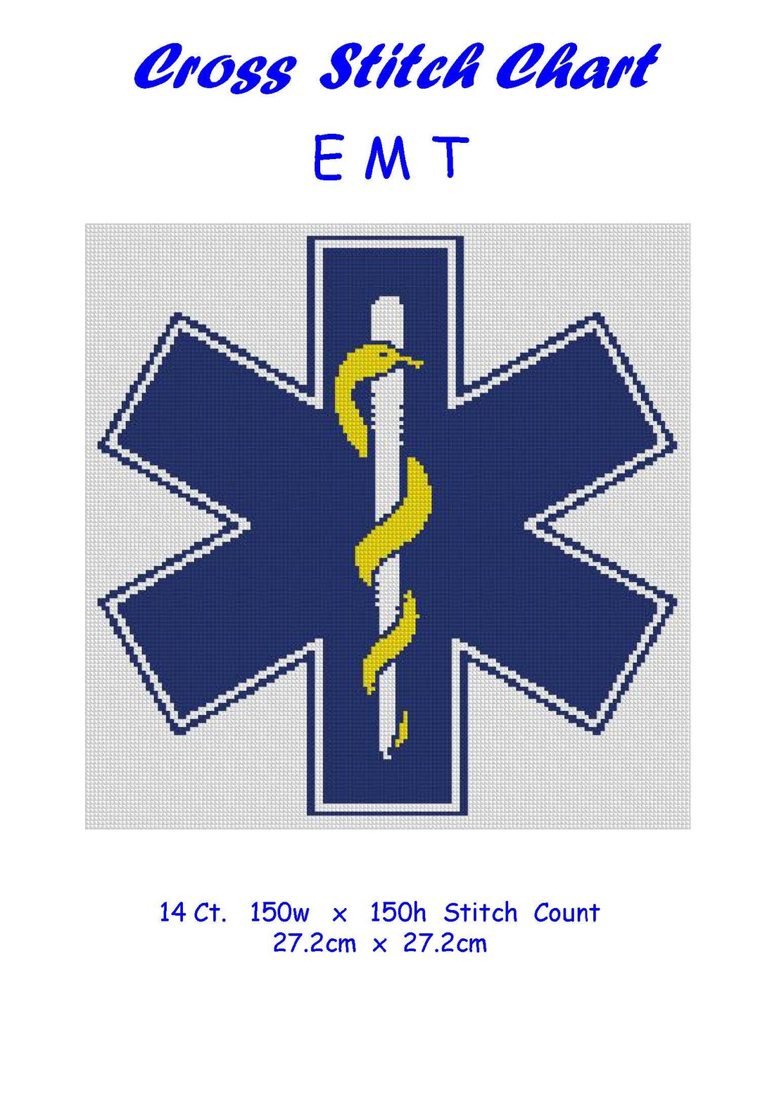Cross Stitch Chart, Pattern, EMT, EMS, Star of Life, Medic, Fire ...