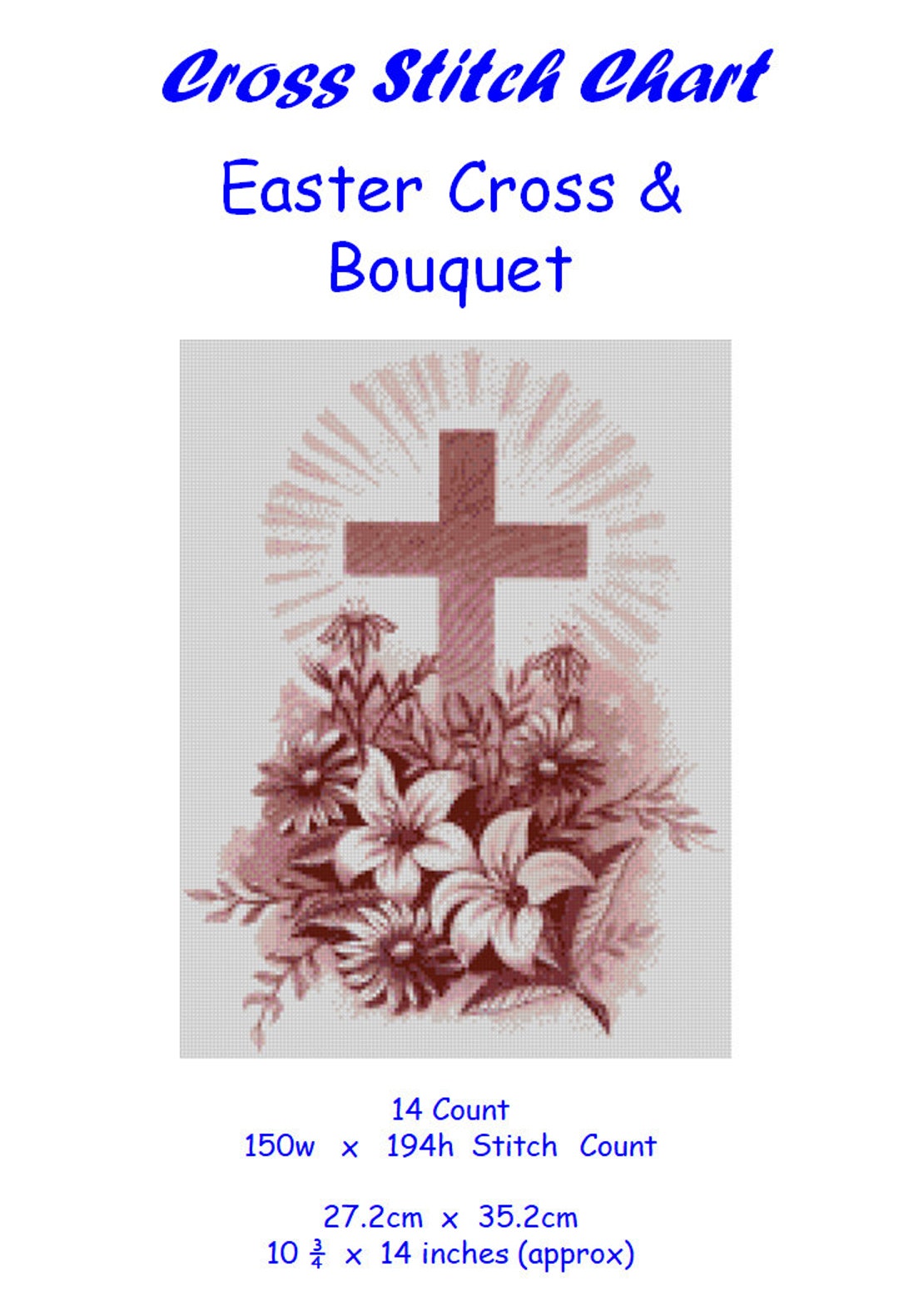 Cross Stitch Chart, Pattern, Easter, Cross, Bouquet, Jesus, Christ ...