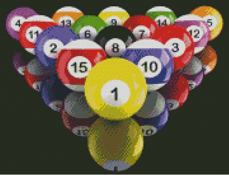 Cross Stitch Chart, Pattern, Racked Up, Triangle, Break, Pool, 8 Ball ...