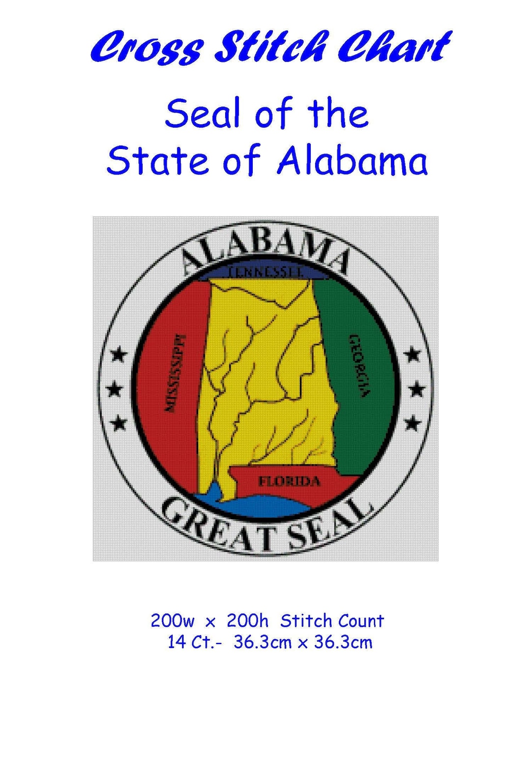 Cross Stitch Chart, Pattern, Alabama, State, Seal, Emblem, Badge - Etsy